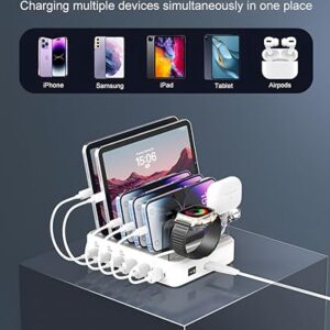 TYCRALI USB C Charging Station - 100W 6 Port Charger Station with 3 PD USB C Fast Port, 6 Short Cables, Charging Dock Designed for Apple iPhone iPad Android (Watch Charger NOT Included)