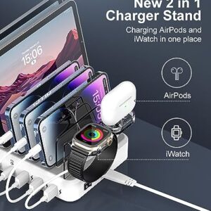 TYCRALI USB C Charging Station - 100W 6 Port Charger Station with 3 PD USB C Fast Port, 6 Short Cables, Charging Dock Designed for Apple iPhone iPad Android (Watch Charger NOT Included)