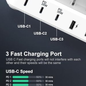 TYCRALI USB C Charging Station - 100W 6 Port Charger Station with 3 PD USB C Fast Port, 6 Short Cables, Charging Dock Designed for Apple iPhone iPad Android (Watch Charger NOT Included)