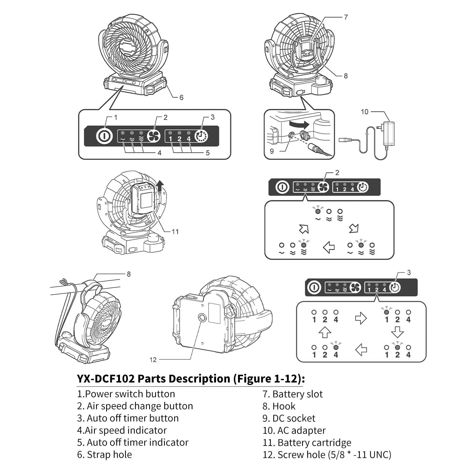 Gerttilyon For Dewalt 20V Fan, 3 Speed Cordless Motor Low Noise for Camping, Gym, Garage, Travel, Office, Bedroom (DW-FC104)