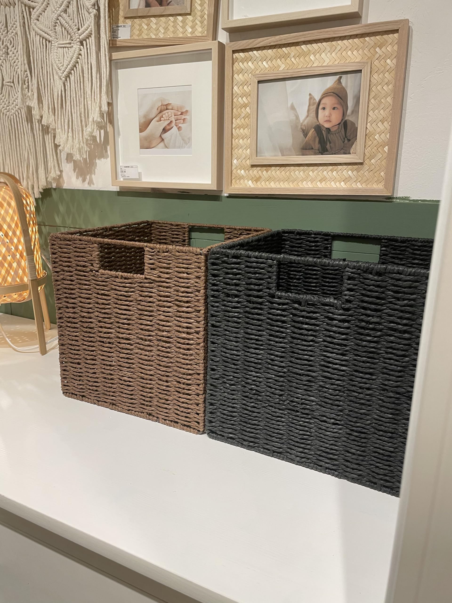 KemyFei Wicker Storage Basket, Foldable Wicker Storage Baskets, Handwoven Wicker Cube Storage Bins Cube 11 inch Decorative Large Wicker Baskets for Shelves Bedroom Nursery Room Pantry, 2 Pack (Brown)