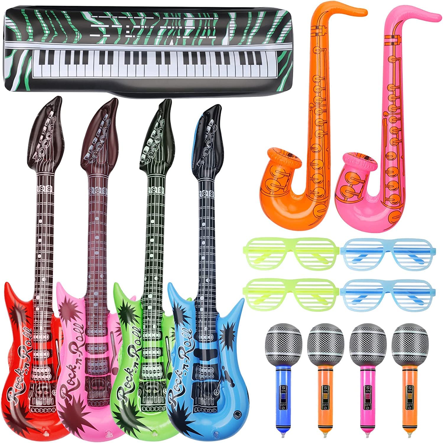 15 PCS Inflatable Guitar Musical Instrument Balloons 70s 80s 90s Party Decoration Photo Props, Waterproof Pool Float Toy for Kids Adults, Carnival Birthday Summer Party Supplies Favors