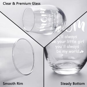 Futtumy Gifts for Mom from Daughter, Mom I’ll Always Be Your Little Girl You'll Always Be My World Stemless Wine Glass, Mothers day Gift Christmas Gift Birthday Gift for Mom Mother Her Stepmom, 17Oz