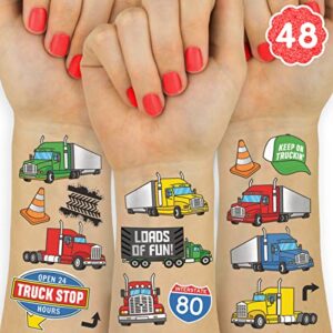 xo, fetti truck car party temporary tattoos - 48 silver foil styles | truck birthday party supplies, boys pick up truck party favors, car temp tats, arts and crafts