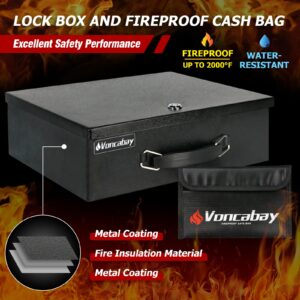 Voncabay Money Safe Box for Home & Fireproof Money Bag for Cash Safe, Portable Fireproof Document Box with Keys, 0.33 Cubic Feet Lock Box with Hand Grip for Personal Items, Cash,Jewelry, Gun