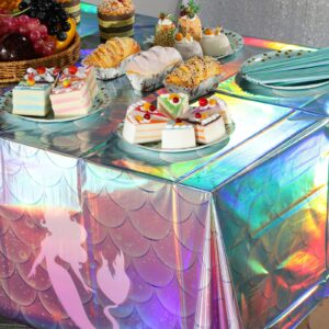 3Pcs Mermaid Iridescence Plastic Tablecloths,Mermaid Laser Table Cloths Holographic Foil Disposable Table Cover for Girls Birthday Wedding Disco Holiday Mermaid Themed Party Decorations 54 x108 inch