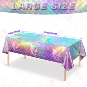 3Pcs Mermaid Iridescence Plastic Tablecloths,Mermaid Laser Table Cloths Holographic Foil Disposable Table Cover for Girls Birthday Wedding Disco Holiday Mermaid Themed Party Decorations 54 x108 inch