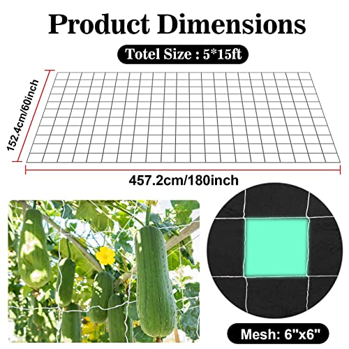 Sukh 2 Pcs Garden Plant Trellis Netting - 5 x 15 ft Trellis Net Polyester Trellis Netting Garden Square Mesh Netting for Climbing Plants Outdoor, Fruits, Vegetables, Vines, Grow Tents