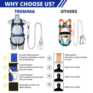 TT TRSMIMA Safety Harness Fall Protection Kit: Full Body Roofing harnesses with Shock Absorbing Lanyard - Updated Comfortable Waist Pad