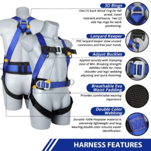 TT TRSMIMA Safety Harness Fall Protection Kit: Full Body Roofing harnesses with Shock Absorbing Lanyard - Updated Comfortable Waist Pad