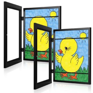 [2pack] kids art frames, 9x12 front opening kids artwork frames changeable, black artwork display storage frame for wall, holds 50 pcs, for 3d picture, crafts, children drawing, hanging art, portfolio