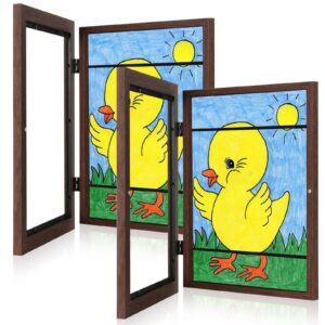 [2-pack] kids art frames, 8.5x11 front opening kids artwork frames changeable, brown artwork display storage frame for wall, holds 50 pcs, for 3d picture, crafts, hanging art, portfolio