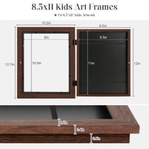 [2-Pack] Kids Art Frames, 8.5x11 Front Opening Kids Artwork Frames Changeable, Brown Artwork Display Storage Frame for Wall, Holds 50 Pcs, for 3D Picture, Crafts, Hanging Art, Portfolio