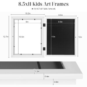 [2-Pack] Kids Art Frames, 8.5x11 Front Opening Kids Artwork Frames Changeable, White Artwork Display Storage Frame for Wall, Holds 50 Pcs, for 3D Picture, Crafts, Hanging Art, Portfolio