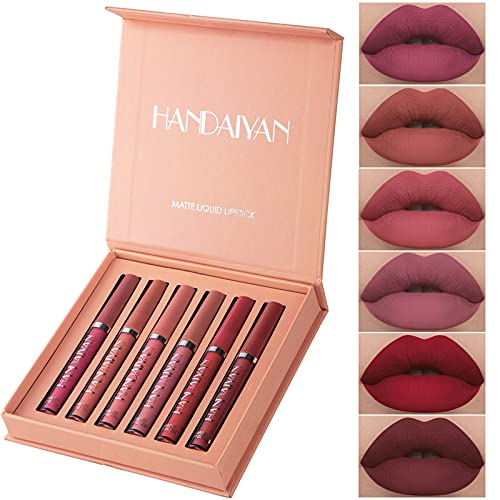 KBTPMTL HANDAIYAN 6 Pcs Matte Liquid Lipstick Makeup Set, 6 Lipstick Set Non-stick Matte Lip Gloss Set Multi-color Lipstick (A)