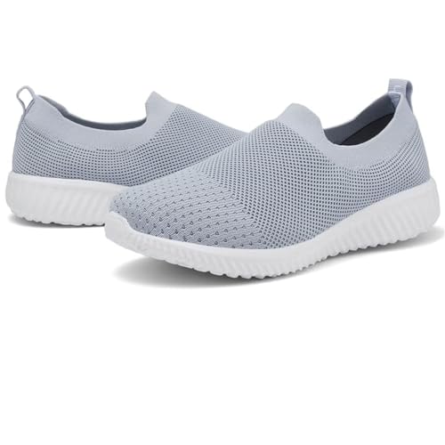 LANCROP Women's Sock Walking Shoes-Comfortable Mesh Slip on Tennis Wide Gym Sneakers 10 US, Label 42 Grey