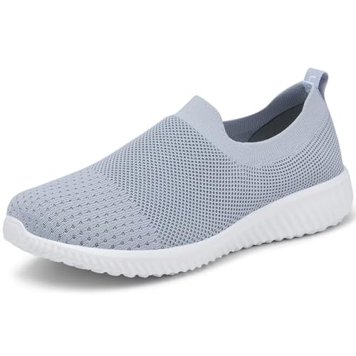 LANCROP Women's Sock Walking Shoes-Comfortable Mesh Slip on Tennis Wide Gym Sneakers 10 US, Label 42 Grey