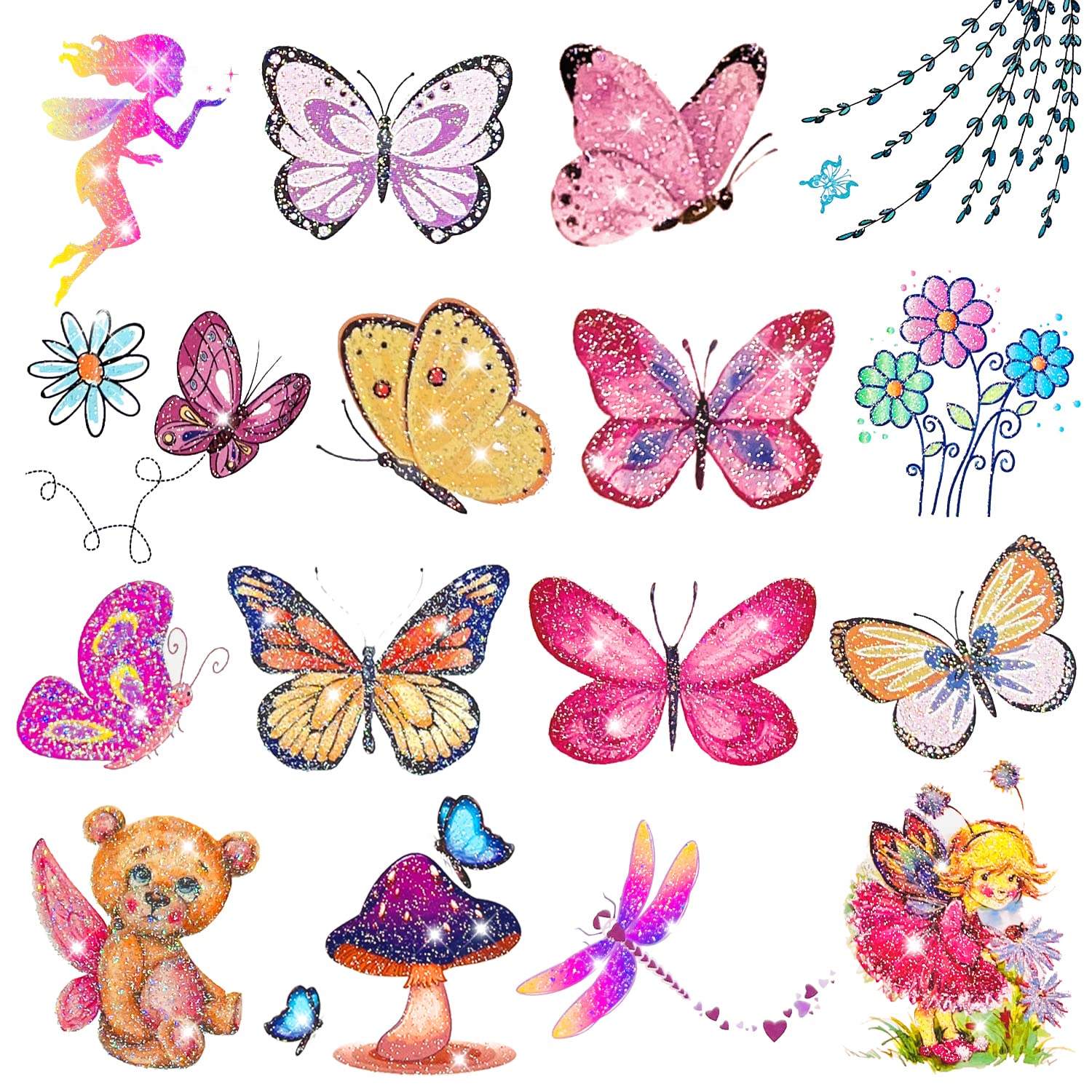 Partywind 24 Sheets Glitter Butterfly Temporary Tattoos, 240 Styles Pink Butterfly Party Supplies Favors for Girls Gifts, Fairy Flowers Party Decorations, Butterfly Baby Shower Decor