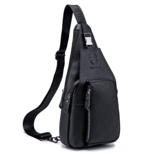 hebetag leather sling crossbody bag casual daypack for men women (#01black)