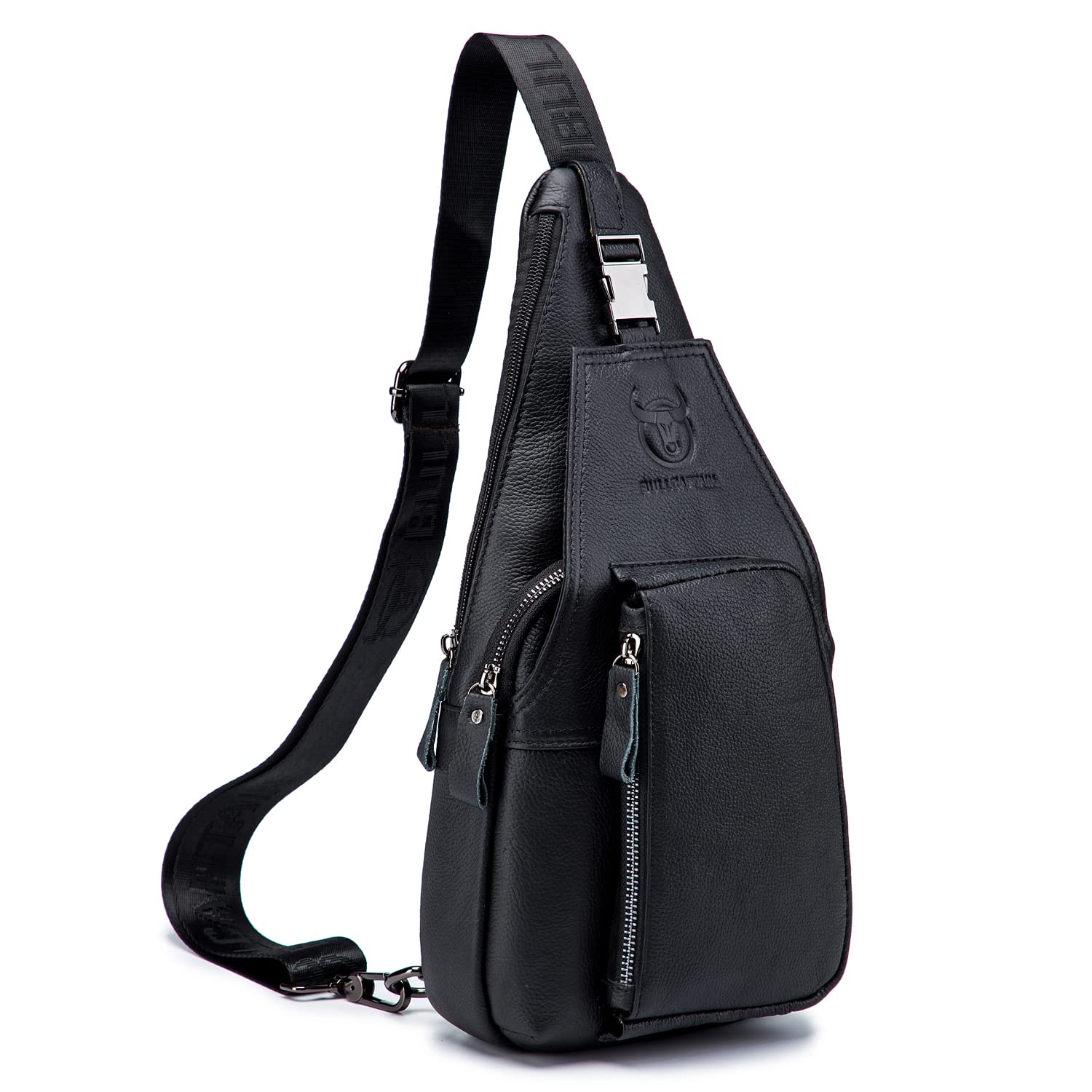 Hebetag Leather Sling Crossbody Bag Casual Daypack for Men Women (#01Black)