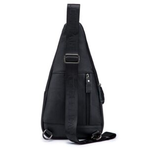 Hebetag Leather Sling Crossbody Bag Casual Daypack for Men Women (#01Black)