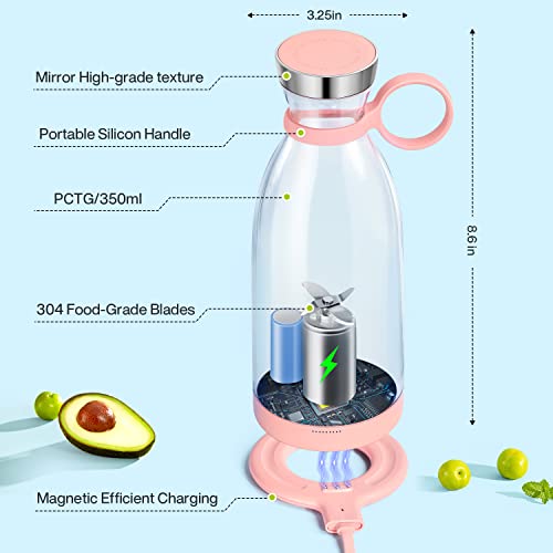 MIAOKE Portable Blender,Fashion Portable Blender for Shakes and Smoothies 11.8 Oz,Magnetic USB Fast Charging Mini Fresh Juice Mixer Bottle,Take It for Traveling, Outdoor, Gym, Office, Cars, Gift -PK