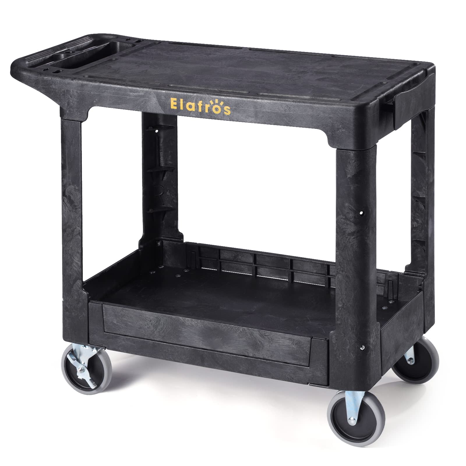 ELAFROS Heavy Duty Plastic Utility Cart, 37 x 18.8 in, Flat Top, Swivel Wheels, 550 lbs Capacity, Black