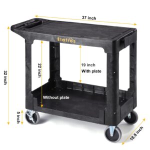 ELAFROS Heavy Duty Plastic Utility Cart, 37 x 18.8 in, Flat Top, Swivel Wheels, 550 lbs Capacity, Black