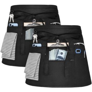 nlus 2 pack waitress apron with 8 pockets, server aprons, water resistant waiter waist aprons half apron