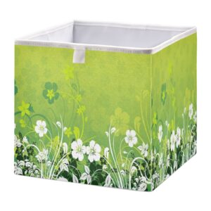 kigai green flowers cube storage bins - 11x11x11 in large foldable cubes organizer storage basket for home office, nursery, shelf, closet