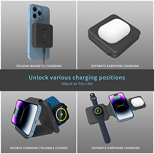 PEAPOLET Wireless Charger 3 in 1,Wireless Foldable Charging Station,Magnetic Fast Wireless Charging Pad Compatible with iPhone 15/14/13/12 Pro Max,Apple Watch,AirPods,Adapters not Included (Black)