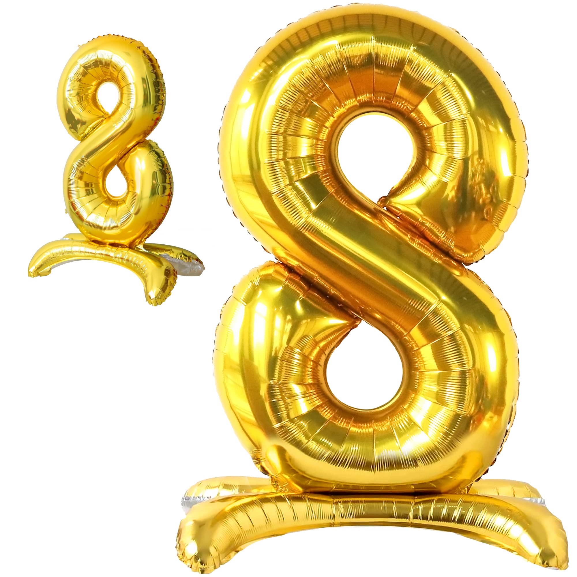 KatchOn, Gold 40 Inch Self Standing Number 8 Balloon. Reusable, Helium Supported. Ideal for 8th Birthday Decorations for Girls