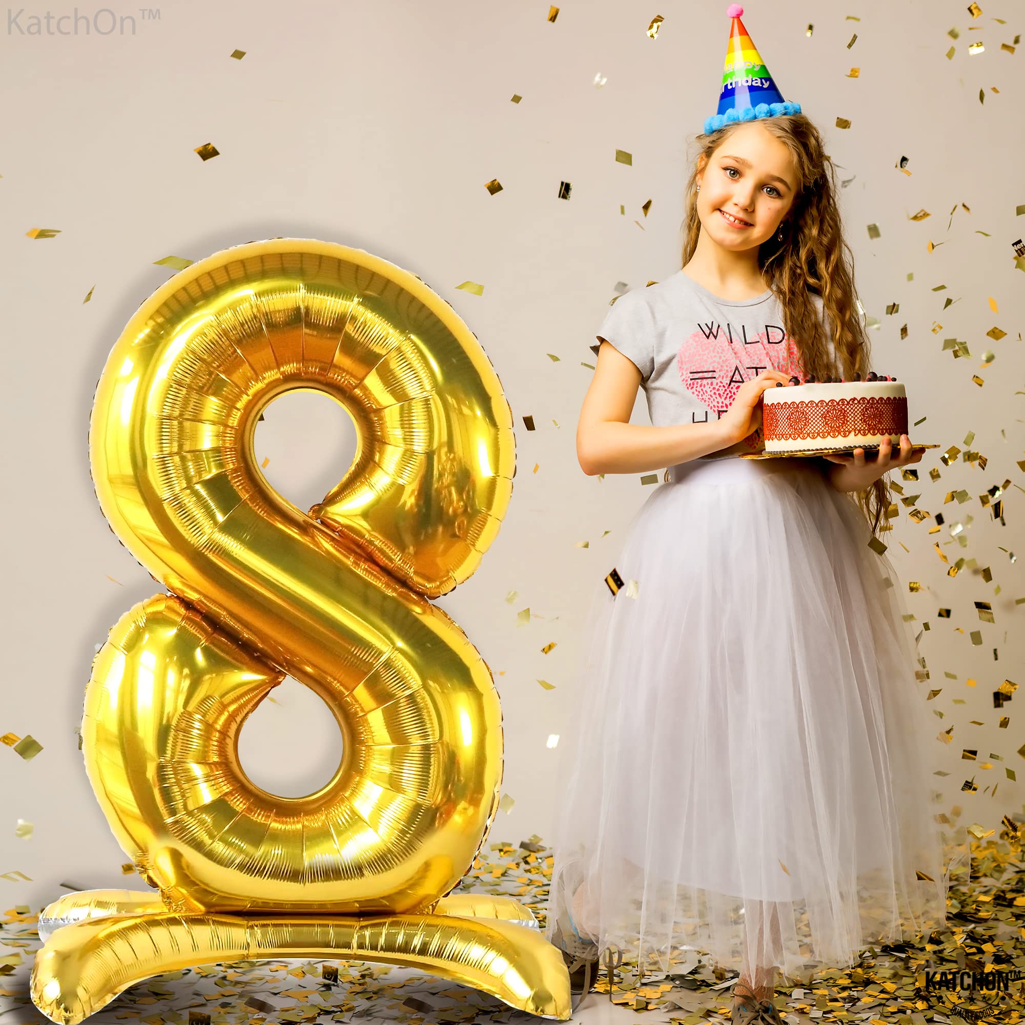 KatchOn, Gold 40 Inch Self Standing Number 8 Balloon. Reusable, Helium Supported. Ideal for 8th Birthday Decorations for Girls