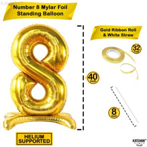 KatchOn, Gold 40 Inch Self Standing Number 8 Balloon. Reusable, Helium Supported. Ideal for 8th Birthday Decorations for Girls