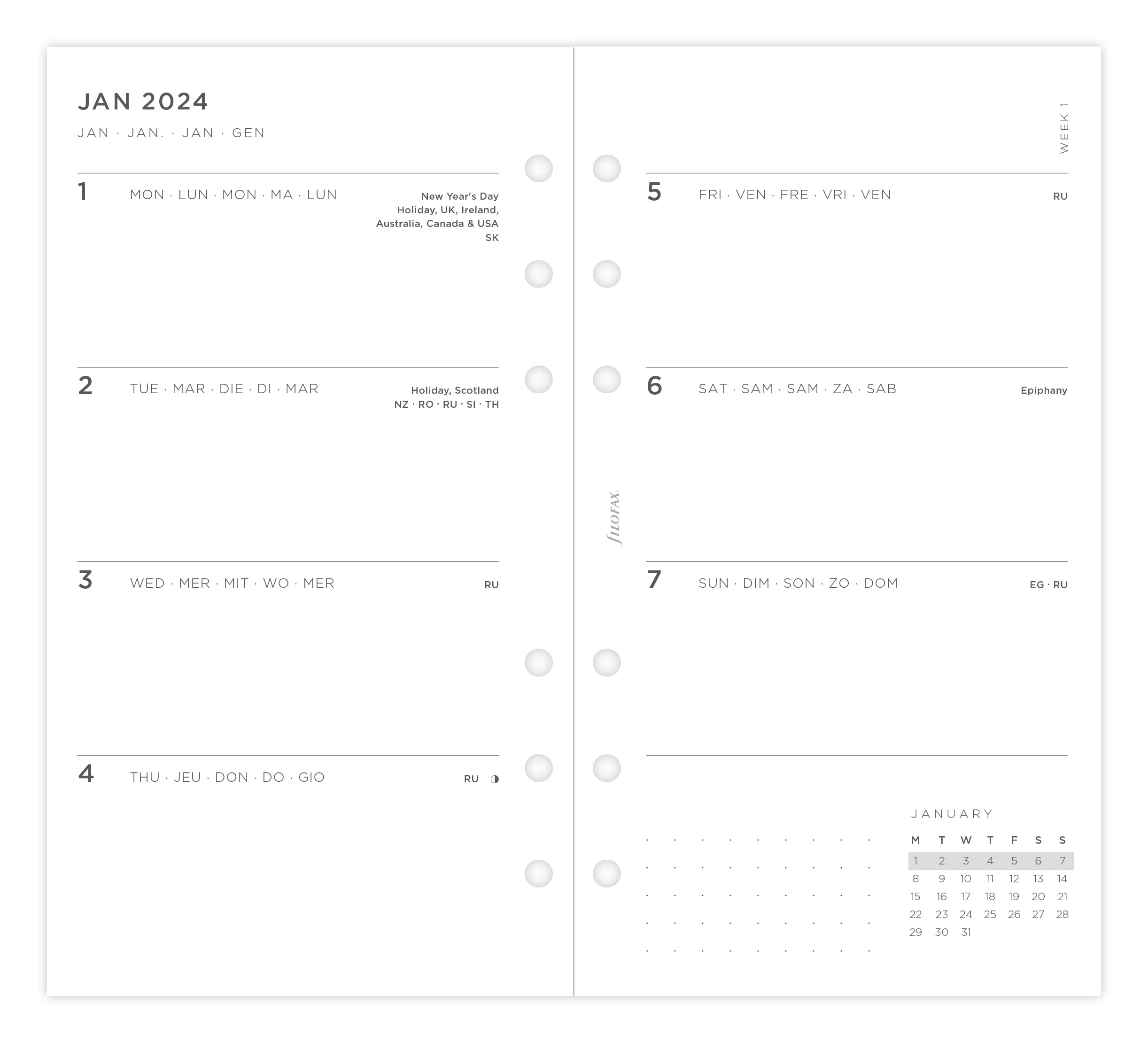 Filofax Personal Minimal week on two pages 2024 diary