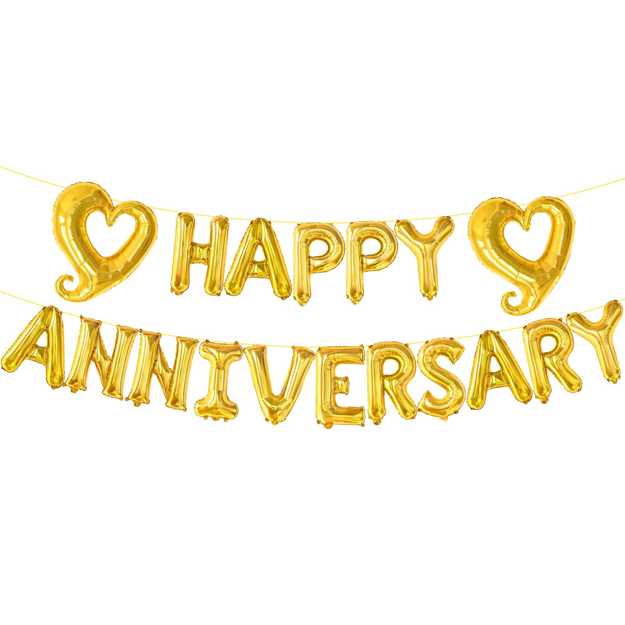 KatchOn, Gold Happy Anniversary Balloons Letters - 18 Inch, Gold Hook Heart Balloons Foil | Gold Happy Anniversary Banner for Happy Anniversary Decorations | Gold Happy Anniversary Balloon Banner