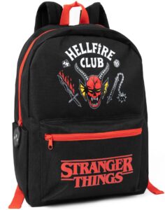 stranger things hellfire club backpack | black rucksack with adjustable straps | netflix series organised luggage school bag