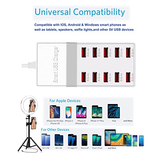 MaxLax USB Charger Station,10-Port 50W/10A Multiple USB Charging Station,Multi Ports USB Charger Charging for Smartphones，Tablets，and Other USB Devices.