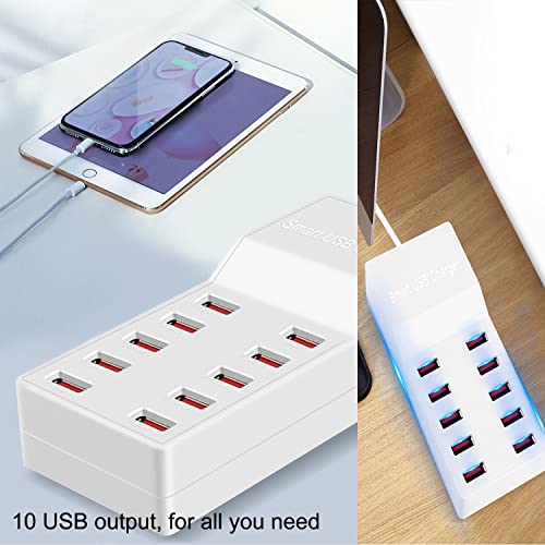 MaxLax USB Charger Station,10-Port 50W/10A Multiple USB Charging Station,Multi Ports USB Charger Charging for Smartphones，Tablets，and Other USB Devices.