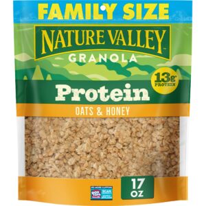 nature valley protein granola, oats and honey, family size, resealable bag, 17 oz