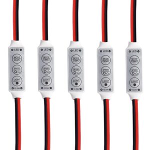 meiriyfa mini led dimmer controller 12v -24v led strip dimmer single color controller brightness dimmer 3 keys for 3528 5050 light (5pcs) (single color)