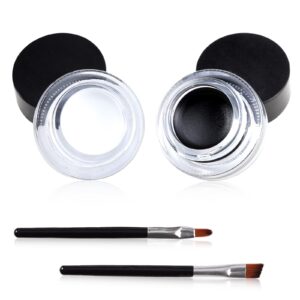 jutqut 2 in 1 black and brown gel eyeliner set, gel eyeliner eyebrow cream set with brushes, high pigmented waterproof matte smudge-proof eye liner, last for all day with eyebrow