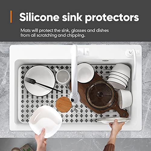 Moryimi Silicone Sink Mat Large, White Silicone Sink Mats and Protectors, Silicone Sink Protector with Cutout Drain Holes for Kitchen Farmhouse Stainless Steel Ceramic Sink 25"x13"