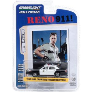 Greenlight 44980-B Hollywood Series 38 - Reno 911! - Lieutenant Jim Dangle's 1998 Crown Victoria Police Interceptor - Reno Sheriff's Department 1/64 Scale Diecast