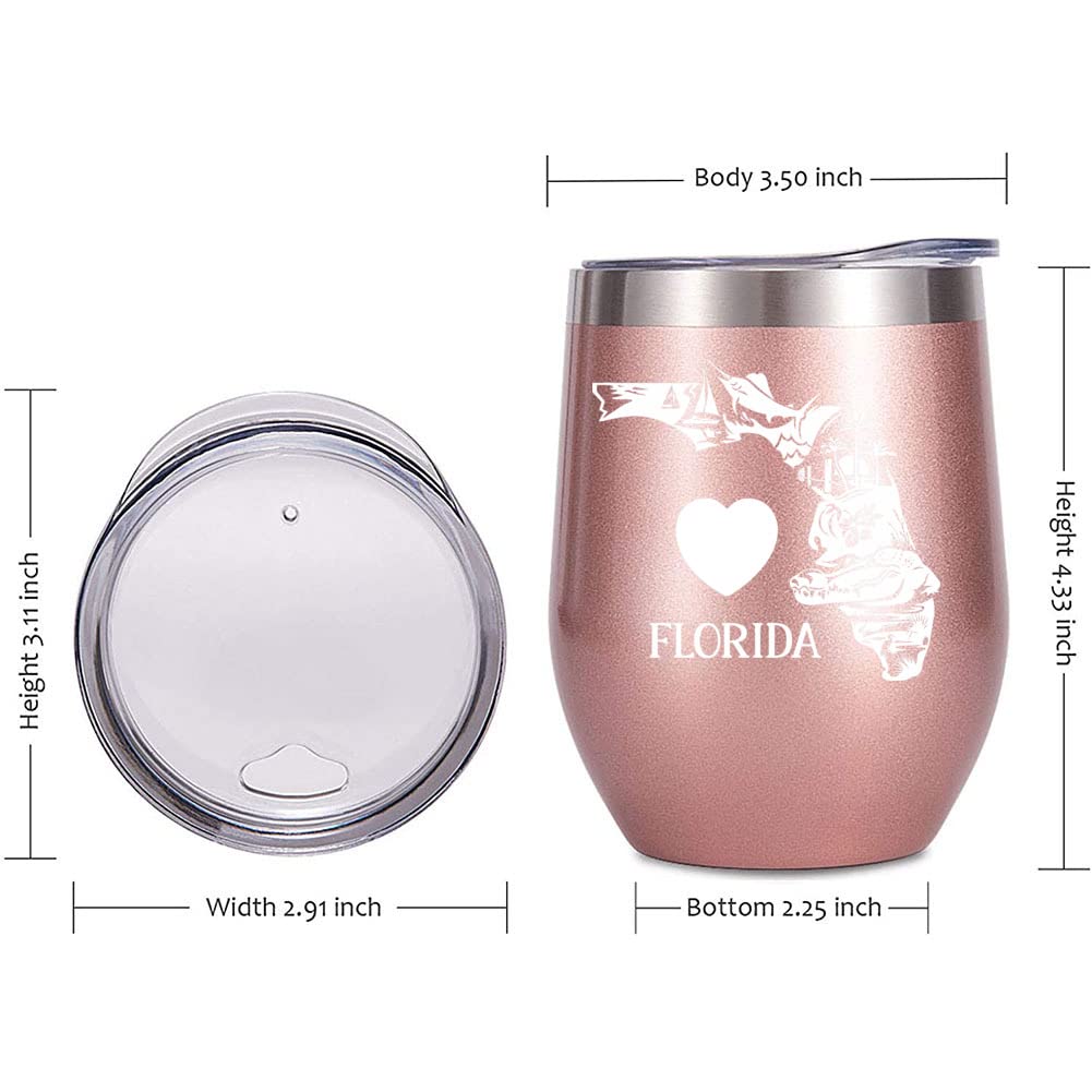 KAIRA Florida Gifts Wine Tumbler,Gift Home Decor Souvenirs Cup with Florida Shape,12 Oz with Lid,Vacuum Stainless Steel Coffee Trave Mug,Best Friends for Birthday,Idea for Women(Rose Gold)