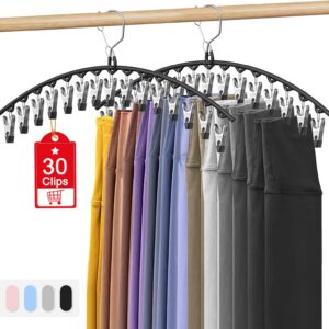 Upgrade Skirt Pants Hangers with Clips, Legging Organizer for Closet Hanging with 15 Cilps Holds 30 Leggings/Shorts/Jeans/Skirts Pants Hangers Space Saving Closet Organizers and Storage, Black 2Pack