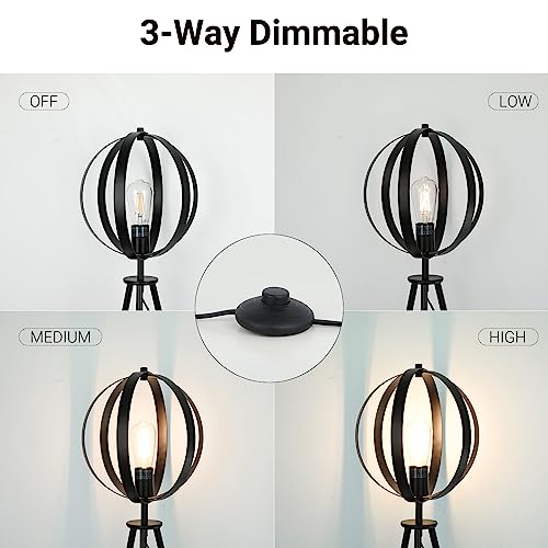 JUNNAI Black Tripod Floor Lamp: Simple Industrial Tall Lamp with Rotating Cage Shade & E26 Lamp Base | Mid Century Standing Lamp for Living Room, Bedroom, Office