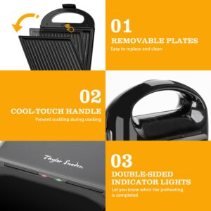 Sandwich Maker 3 in 1, Taylor Swoden 4 Slice Waffle Maker 1200W Panini Press Grill with Non-stick Plates, Double-Sided Heating, Indicator Lights, Cool Touch Handle, Easy to Use & Clean, White