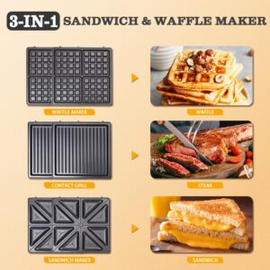 Sandwich Maker 3 in 1, Taylor Swoden 4 Slice Waffle Maker 1200W Panini Press Grill with Non-stick Plates, Double-Sided Heating, Indicator Lights, Cool Touch Handle, Easy to Use & Clean, White