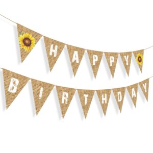 sunflower happy birthday banner sunflower theme party decorations happy birthday banner bunting decorative burlap banner for baby shower kids birthday party, sunflower pattern flag party supplies